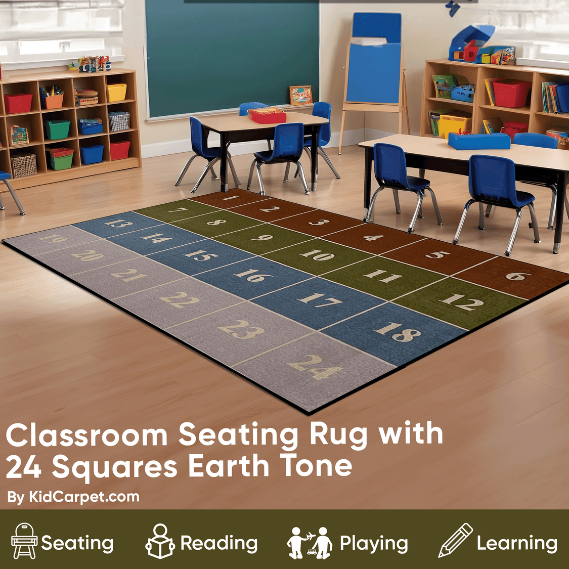 Classroom Seating Rug With 24 Squares EARTH TONE – KidCarpet.com