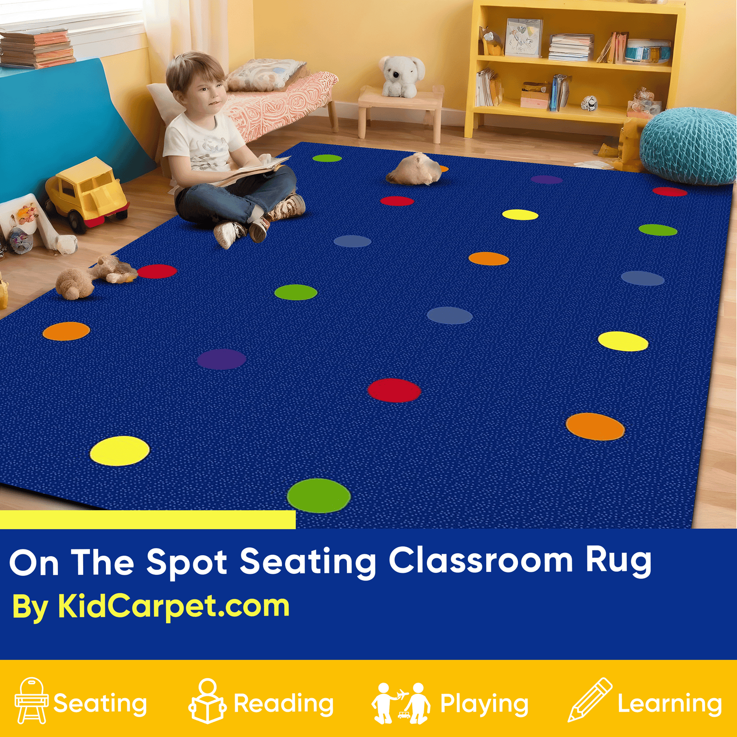 On the Spot Classroom Seating Rug Multi on Blue – KidCarpet.com