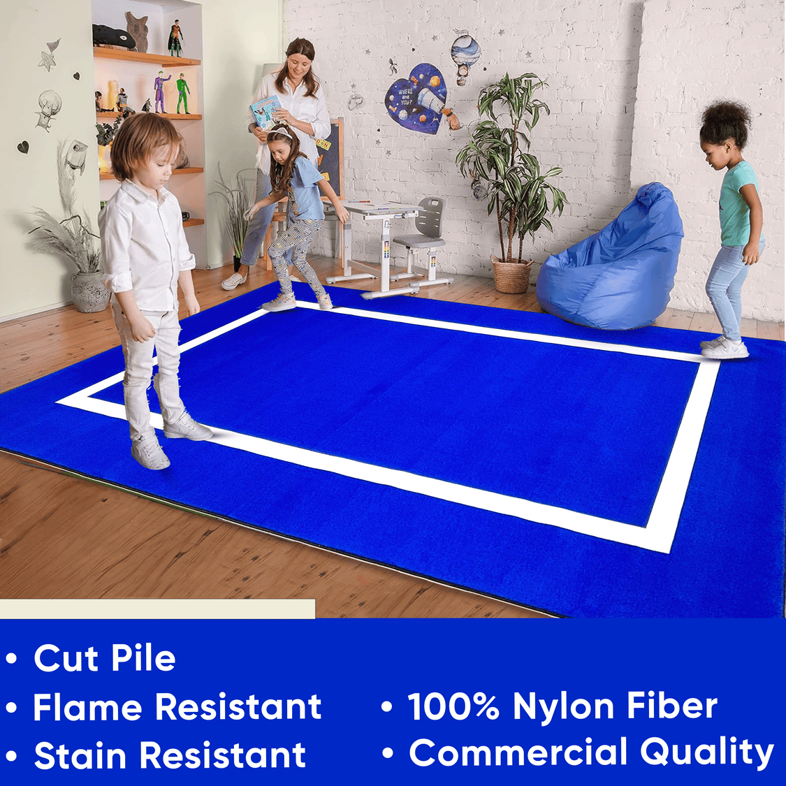 Montessori Classroom Rug Blue With Creme Line – KidCarpet.com
