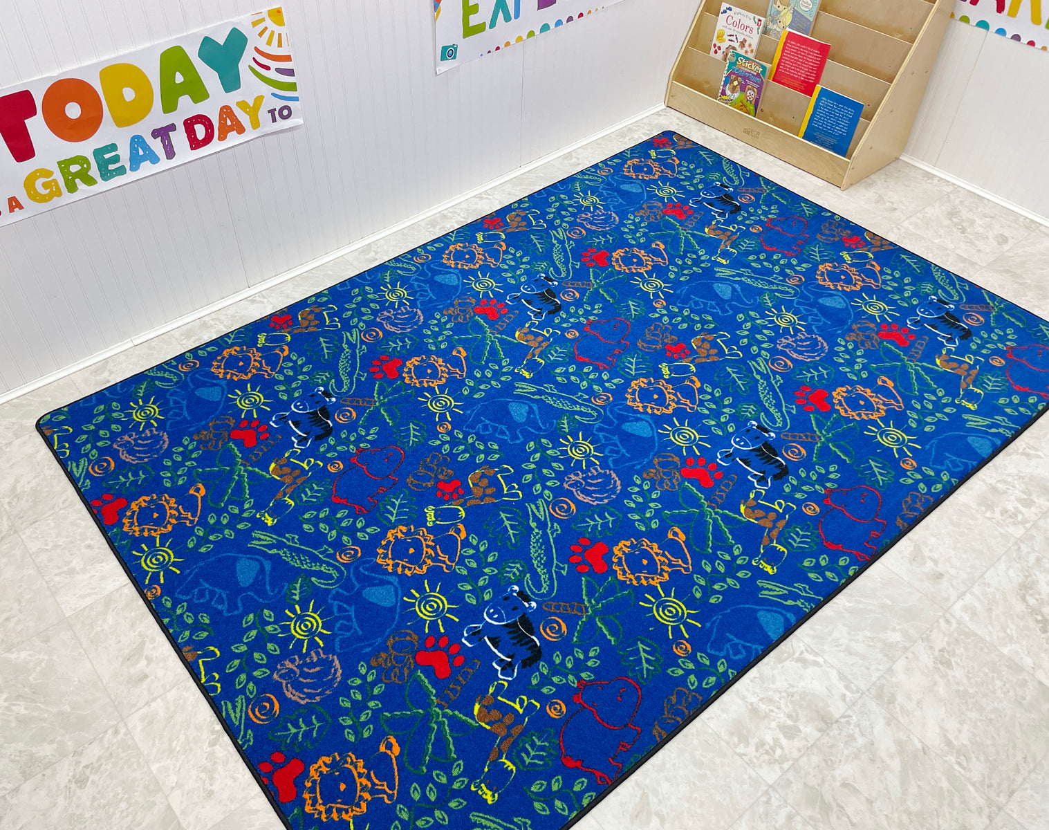 Animal Doodles Children's Rug Multi on Blue – KidCarpet.com